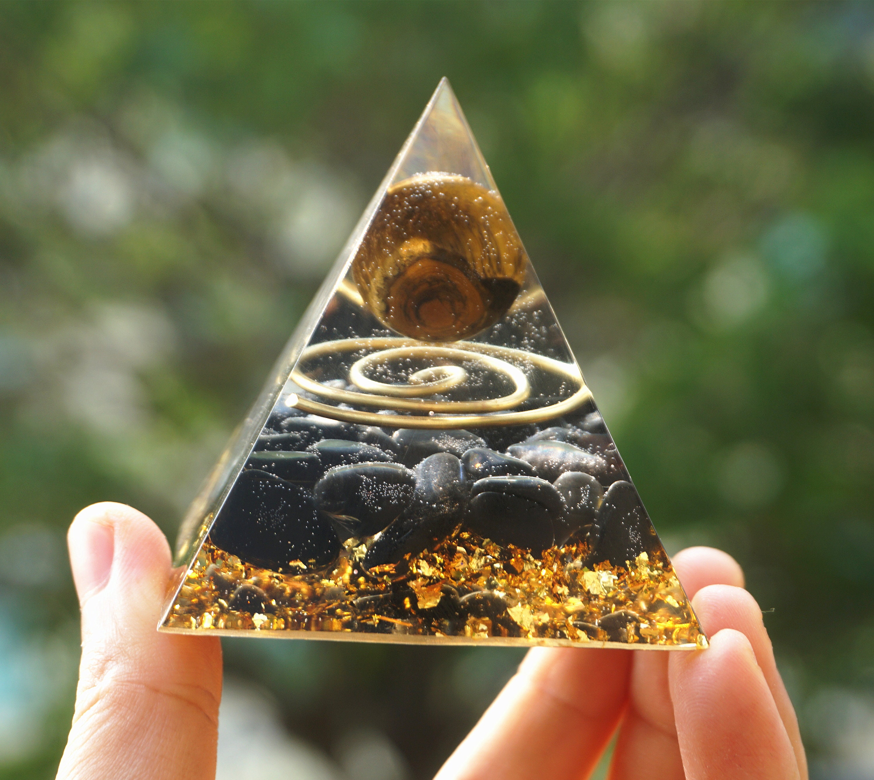 Orgonite Pyramid Tiger Eye Crystal Sphere&obsidian Quartz | Etsy