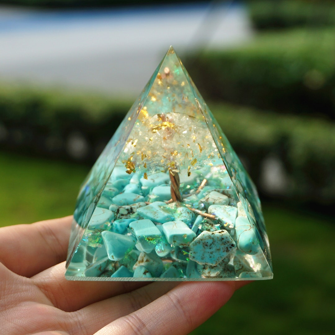 Tree of Life Orgone Pyramid White Quartz With Turquoise Stone Crystal ...