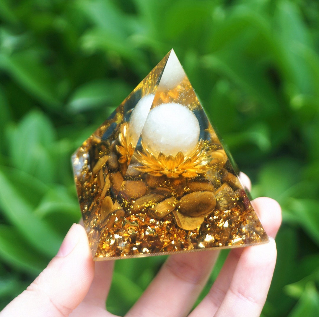 Flower of Life Citrine Crystal Sphere Orgonite Pyramid-tiger Eye ...
