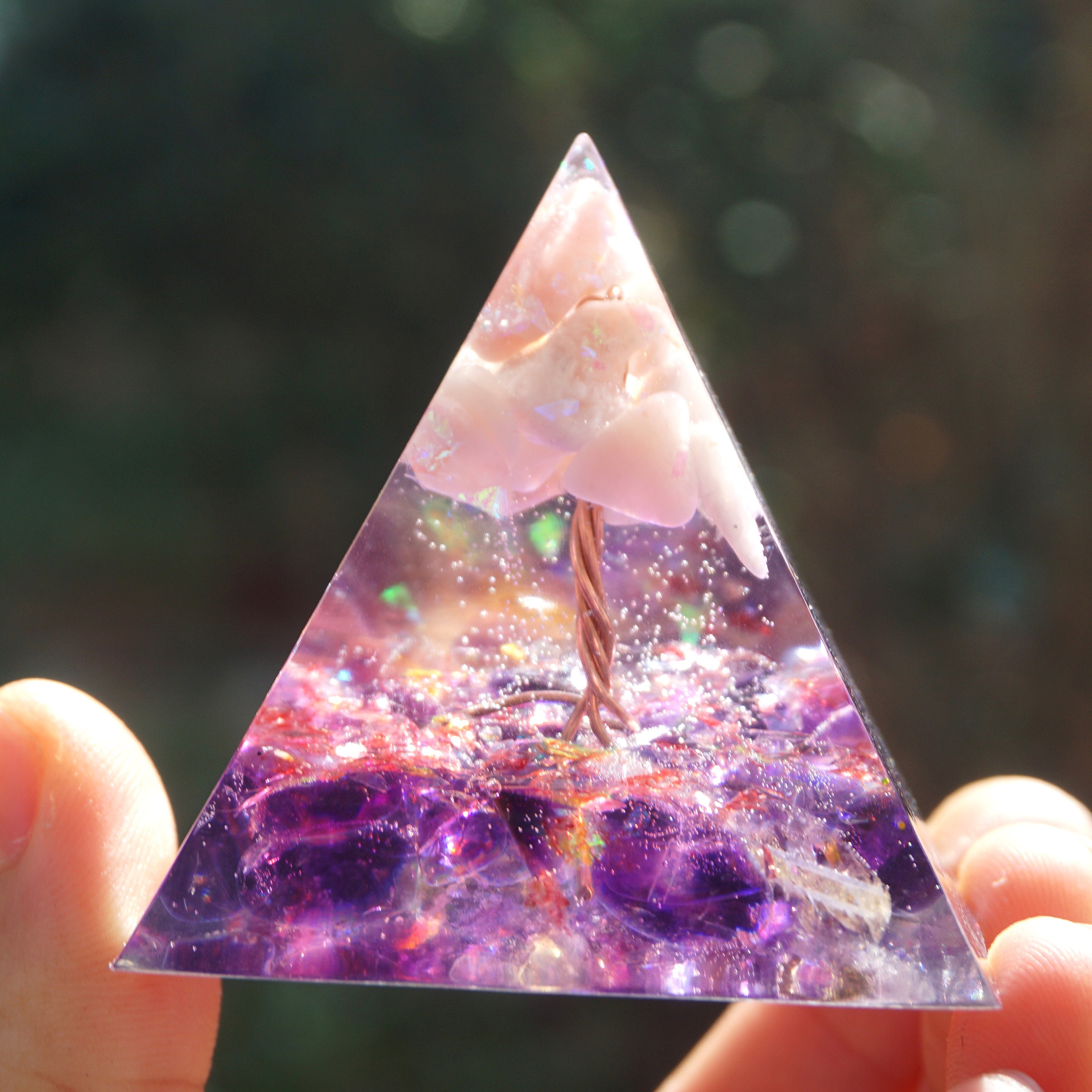 Tree of Life Orgone Pyramid Pink Opal With Amethyst Quartz - Etsy