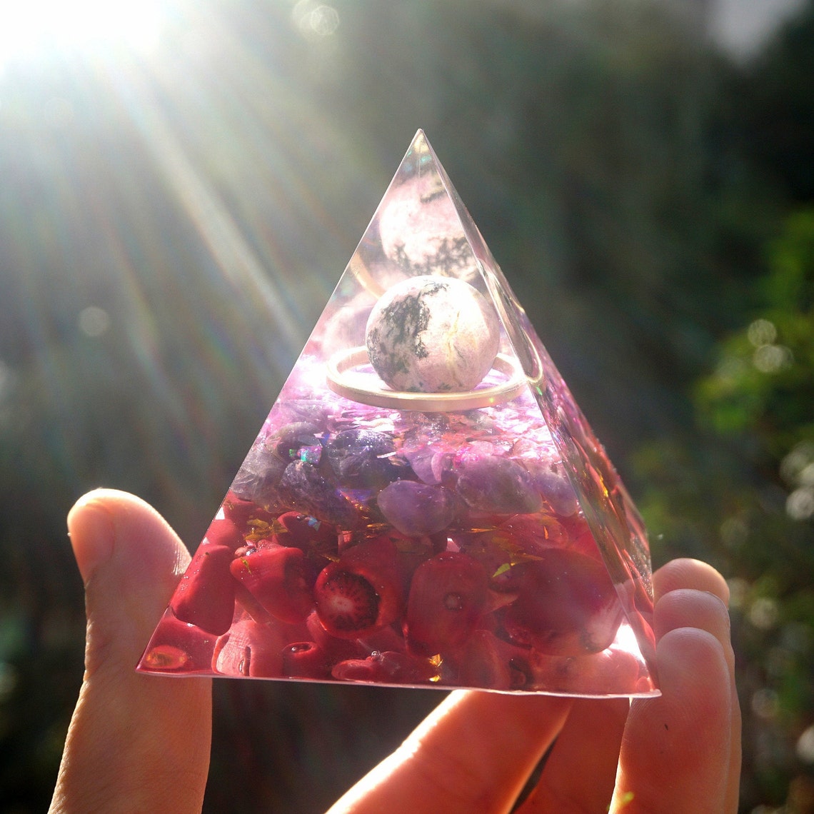 Orgone Pyramid Rhodochrosite Sphere With Amethyst and Red - Etsy