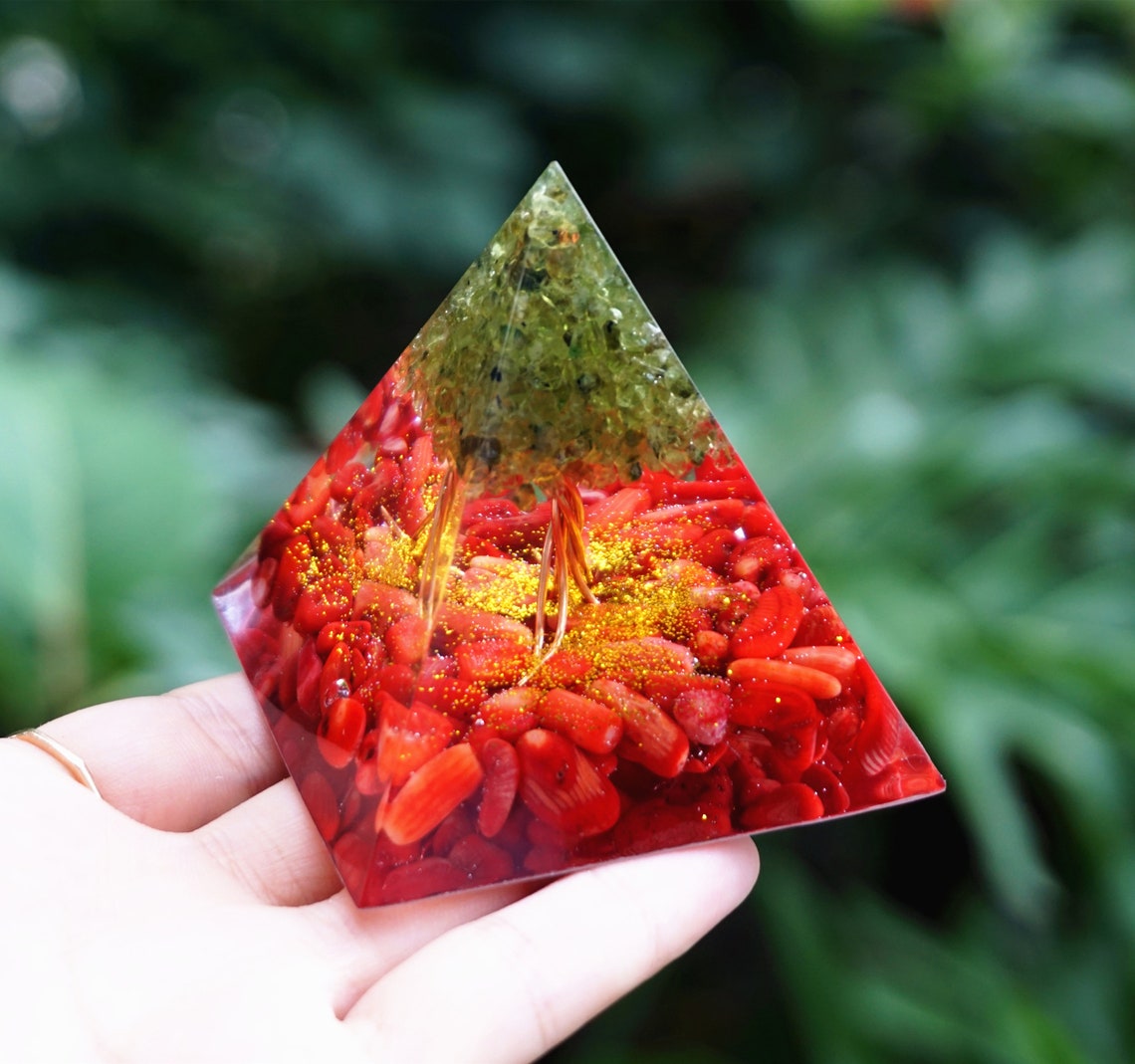 Tree of Life Orgonite Peridot With Red Coral Cristal Stone | Etsy