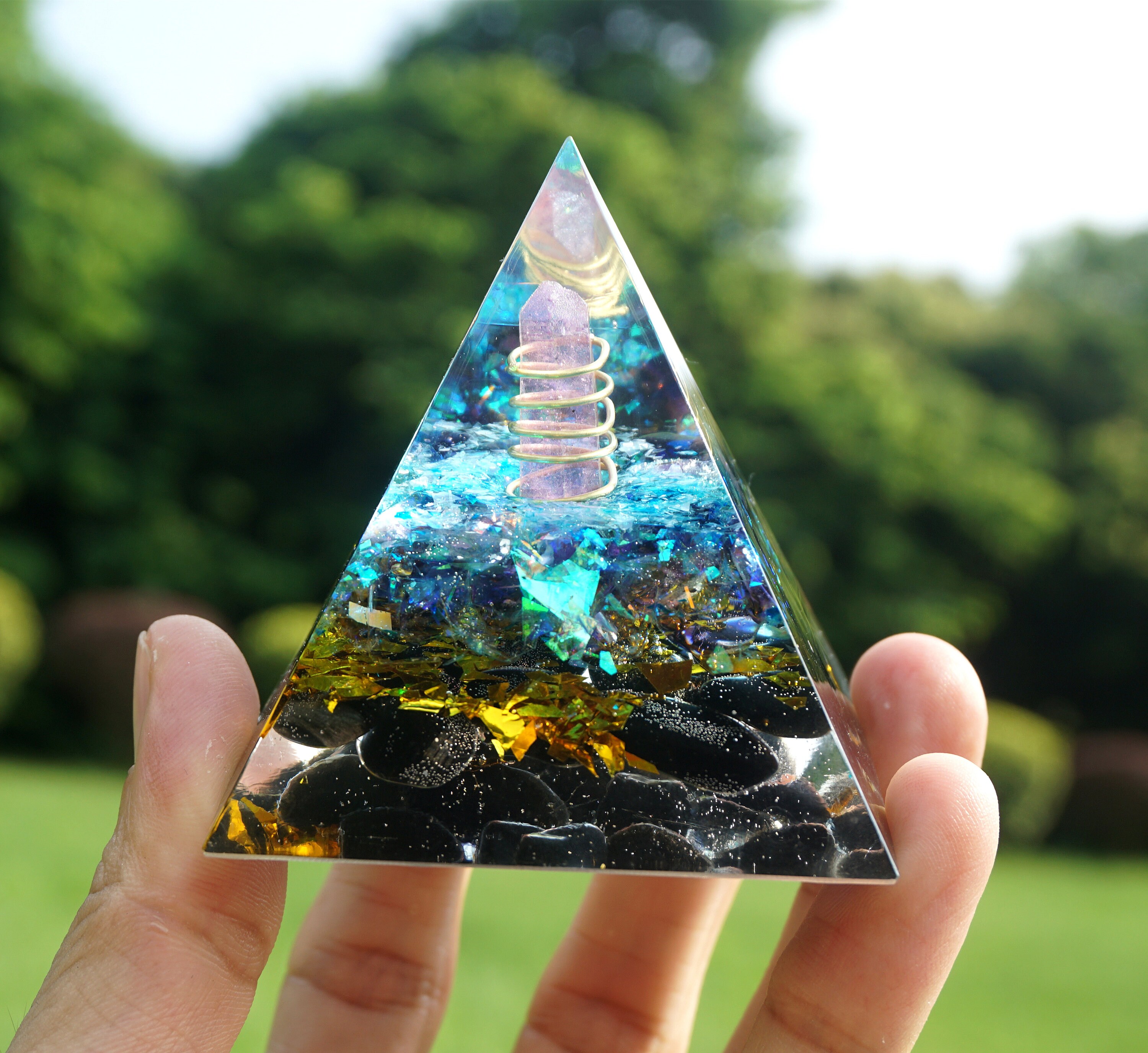 Orgonite Pyramid Pink Crystal Point In Gold Circle With | Etsy