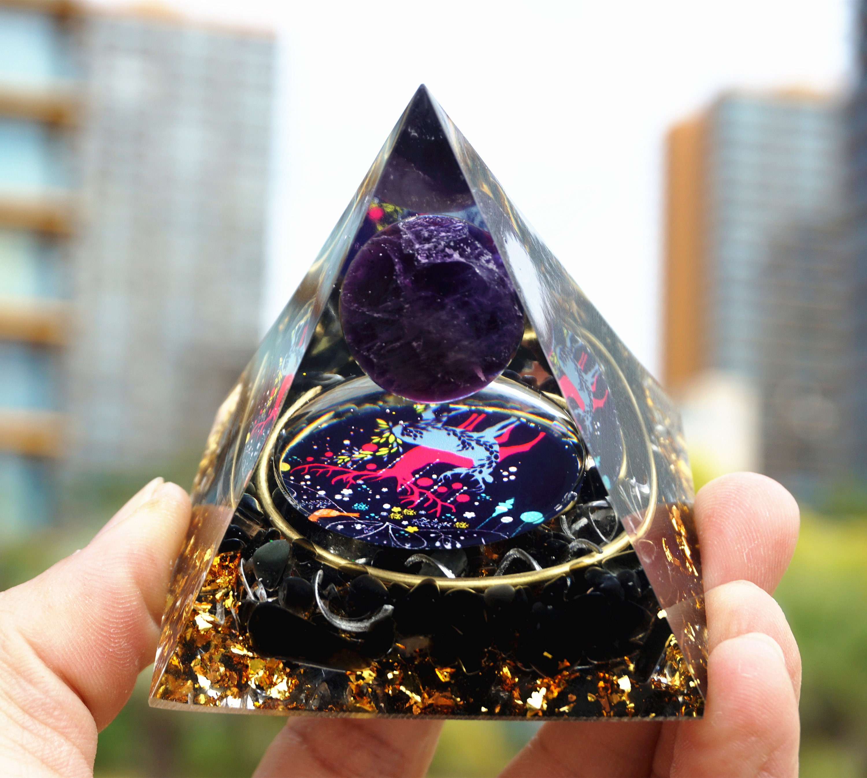 Xmas Orgonite Gift Amethyst Crystal Sphere With Obsidian | Etsy