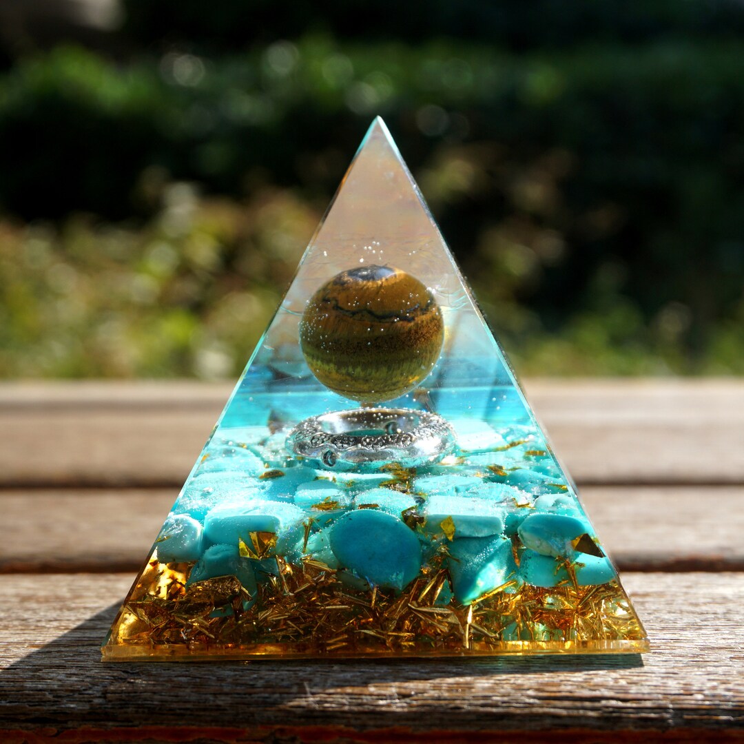 Magic Sun Tiger Eye Crystal Ball Orgone Pyramid With Turquoise - Etsy
