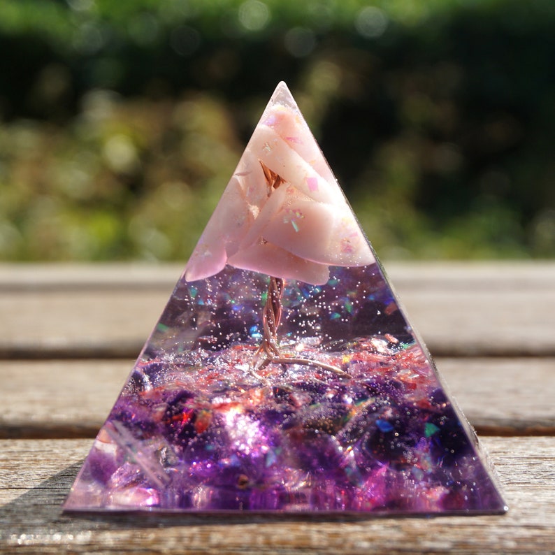 Tree of Life Orgone Pyramid Pink Opal With Amethyst Quartz - Etsy