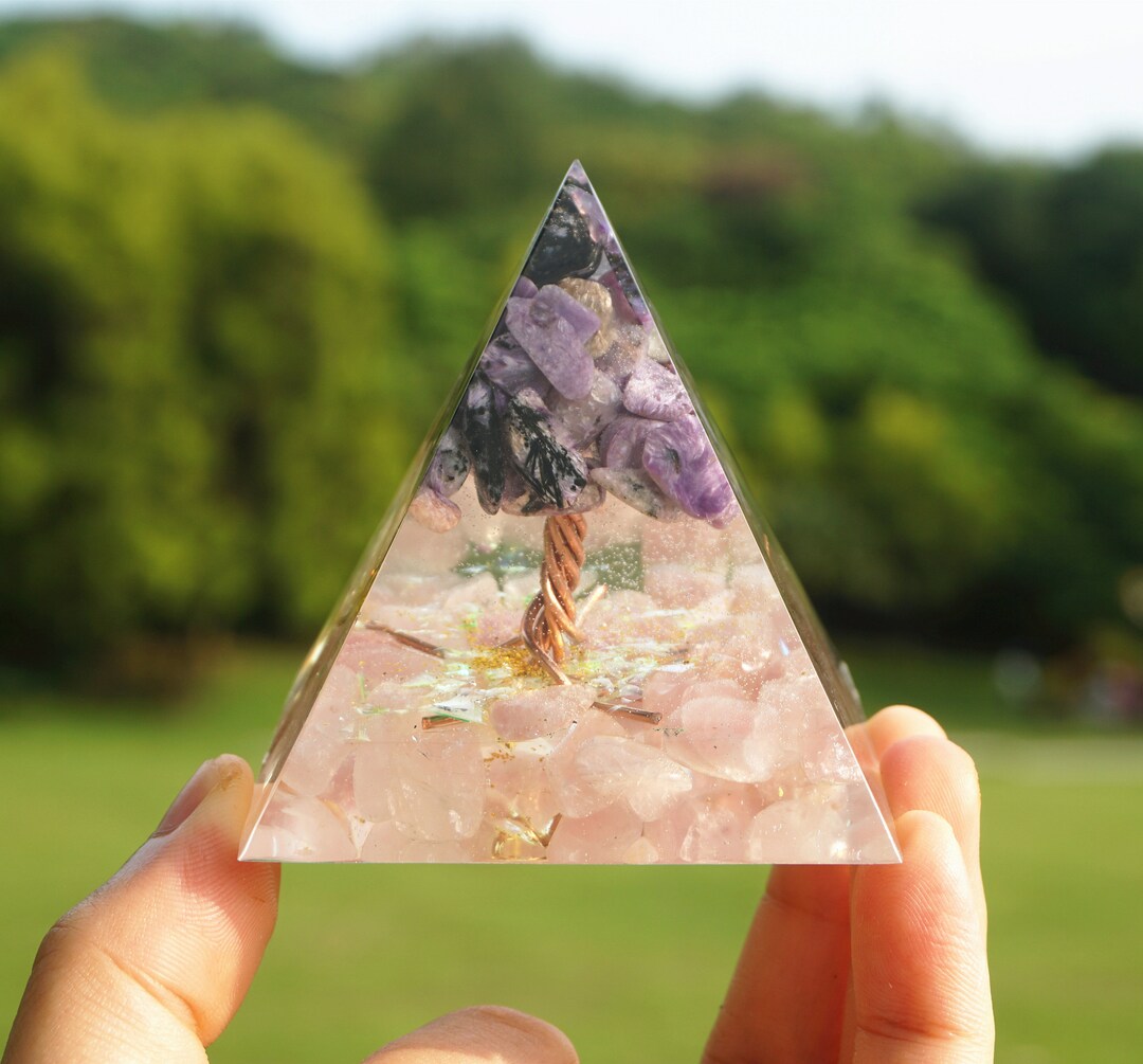 Tree of Life Charoite With Rose Quartz Crystal Orgone Pyramid, Reiki ...