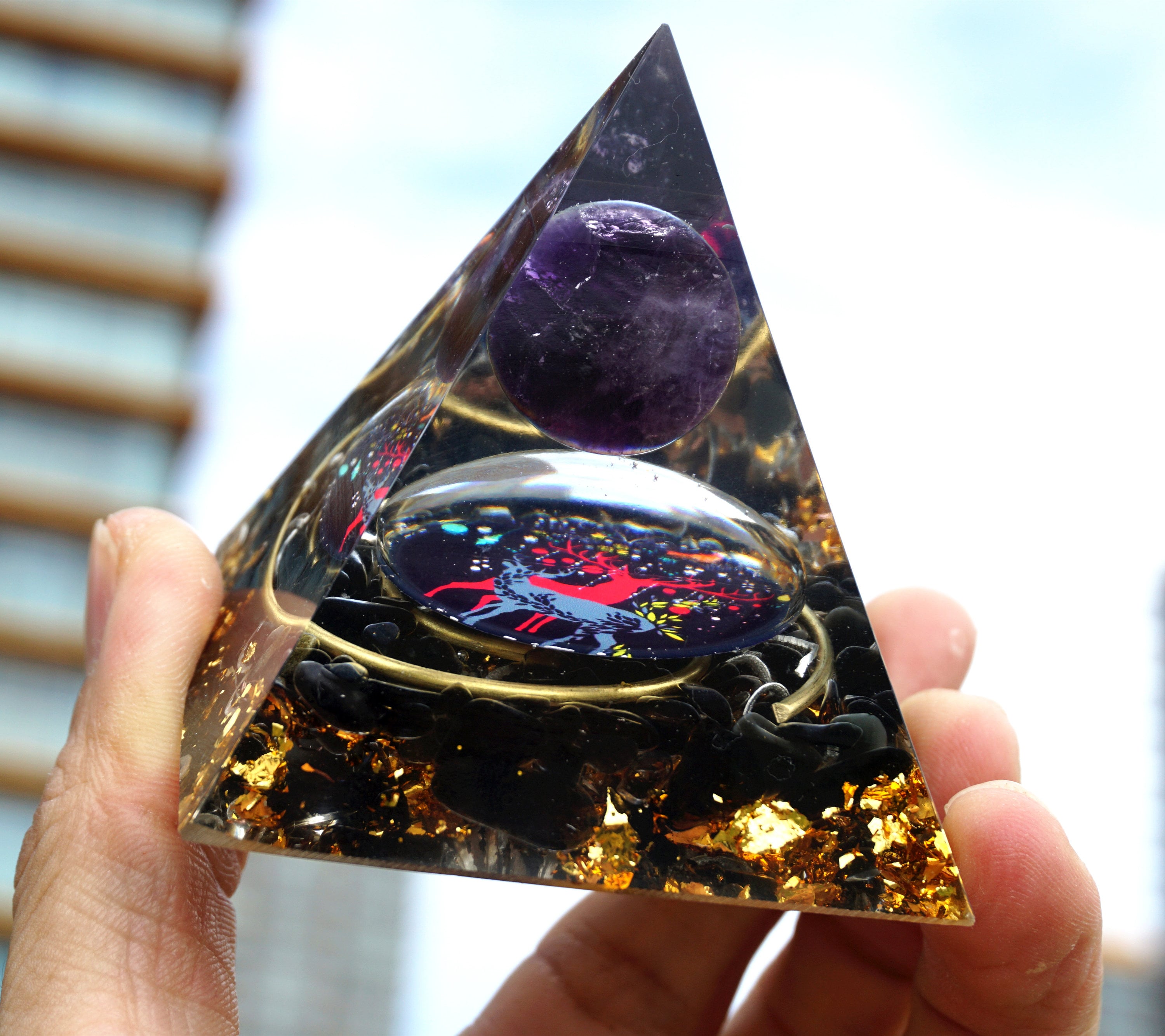 Xmas Orgonite Gift Amethyst Crystal Sphere With Obsidian | Etsy