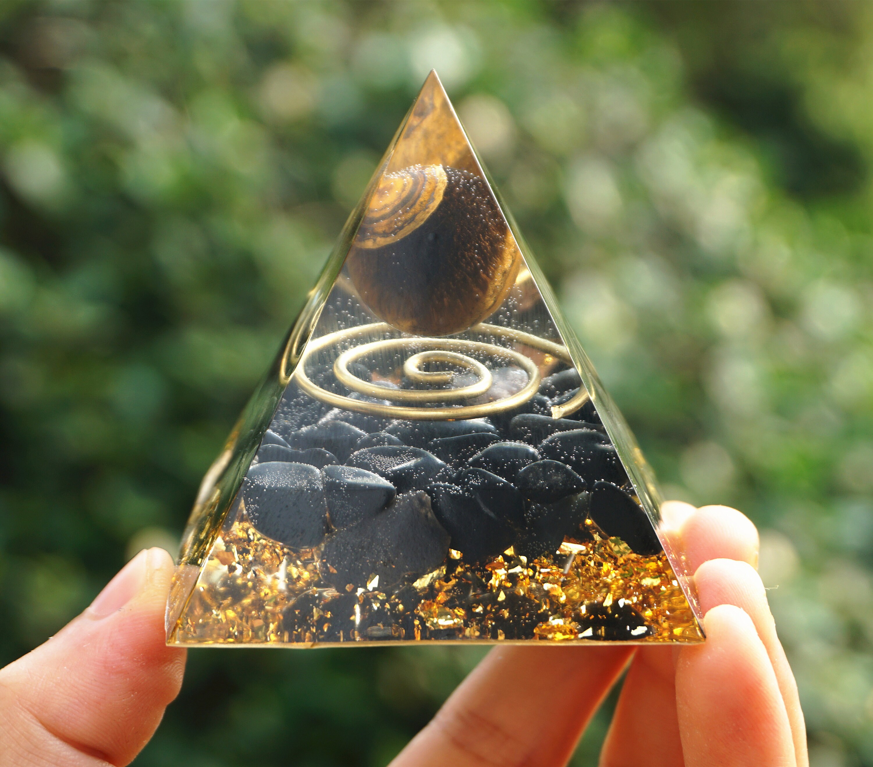 Orgonite Pyramid Tiger Eye Crystal Sphere&obsidian Quartz | Etsy