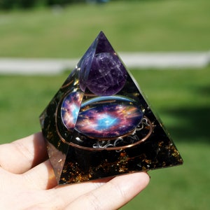 Galaxy Series Orgonite Amethyst Crystal Sphere With Obsidian Natural ...