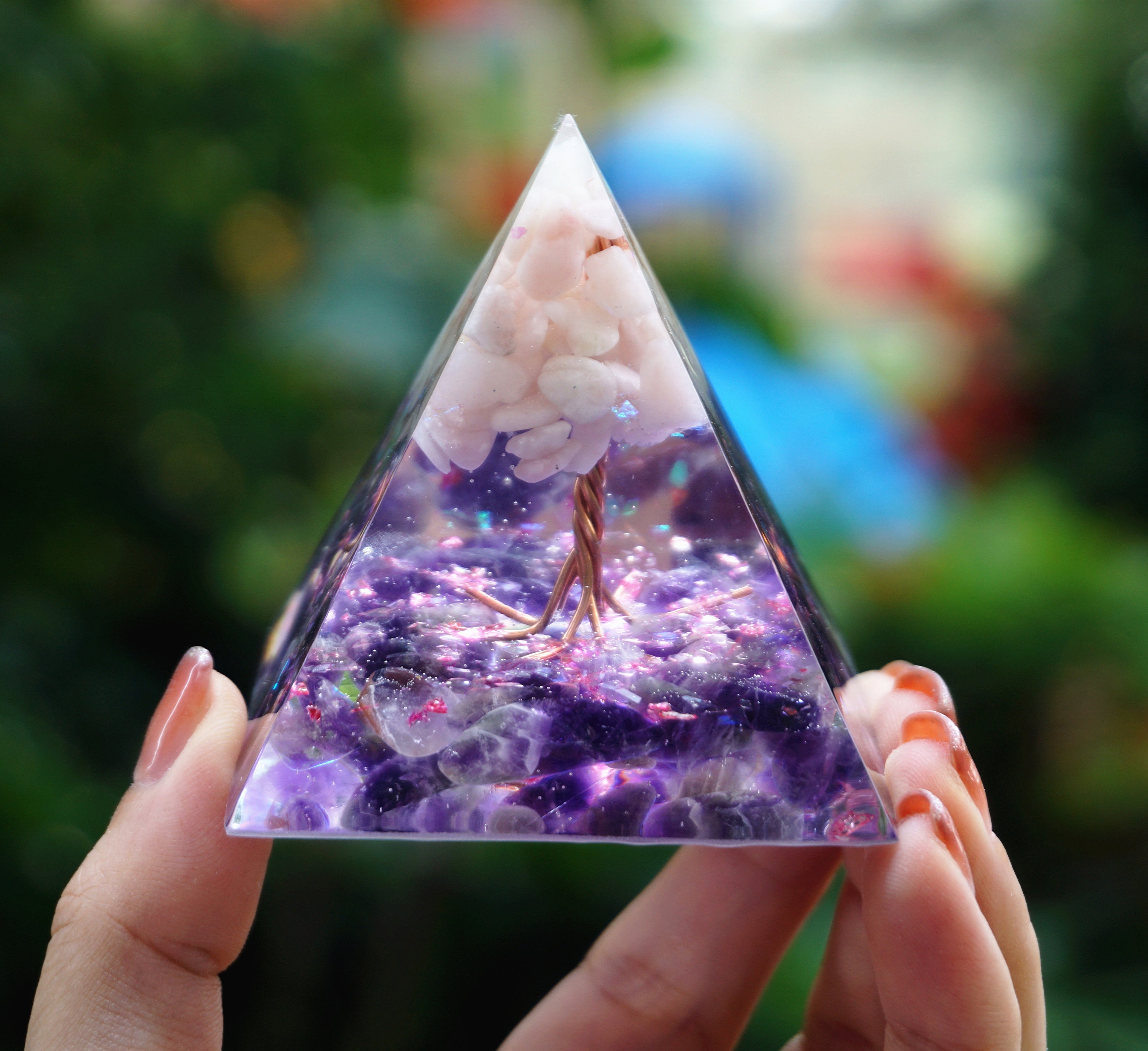 Tree of Life Orgone Pyramid Pink Opal With Amethyst Quartz - Etsy
