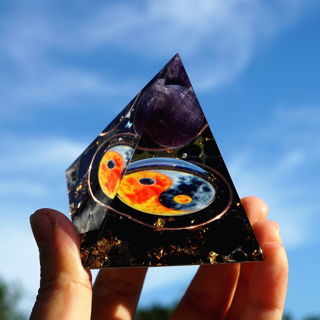 Yin Yang Series Orgonite Pyramid Amethyst Crystal Sphere With Obsidian ...