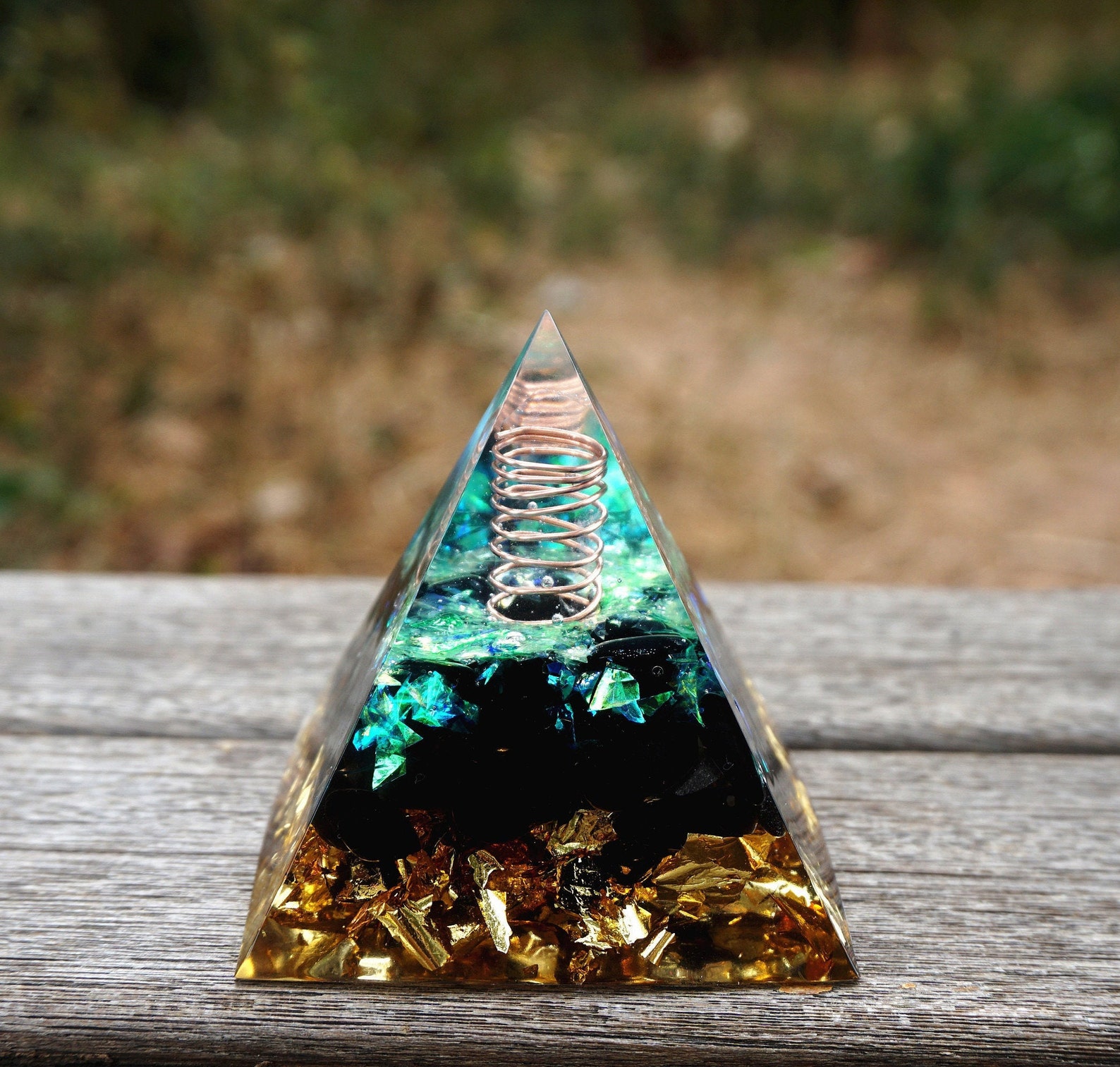 White Clear Crystal With Obsidian Quartz Pyramid Orgonite | Etsy