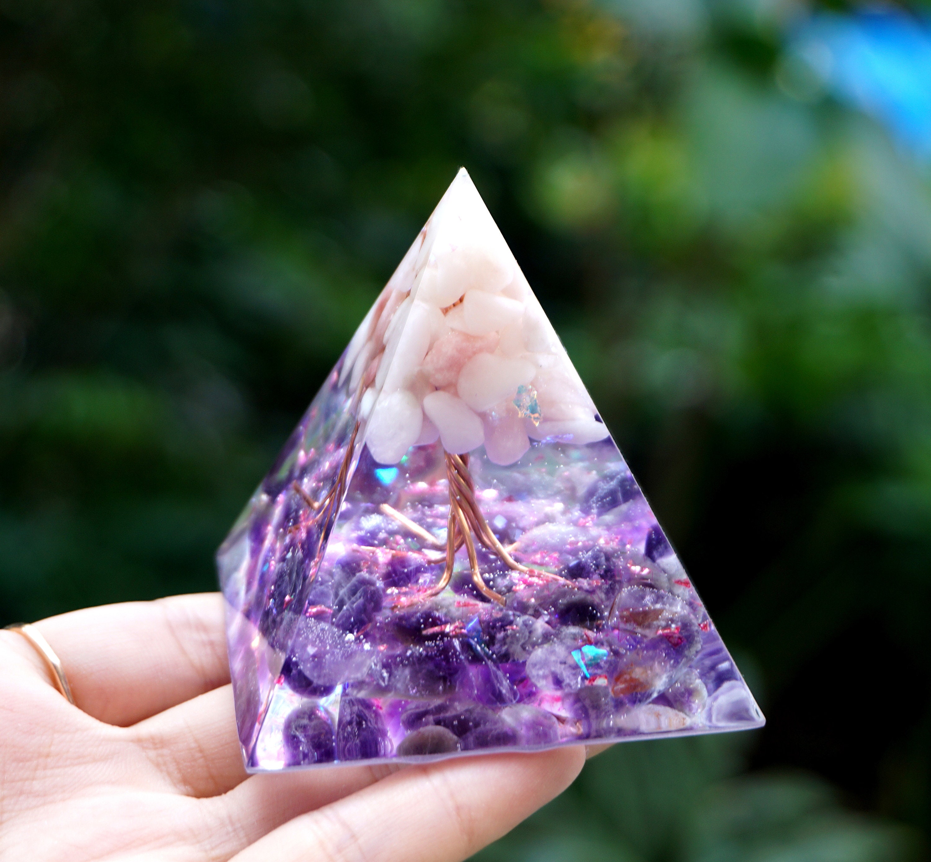 Tree of Life Orgone Pyramid Pink Opal With Amethyst Quartz - Etsy