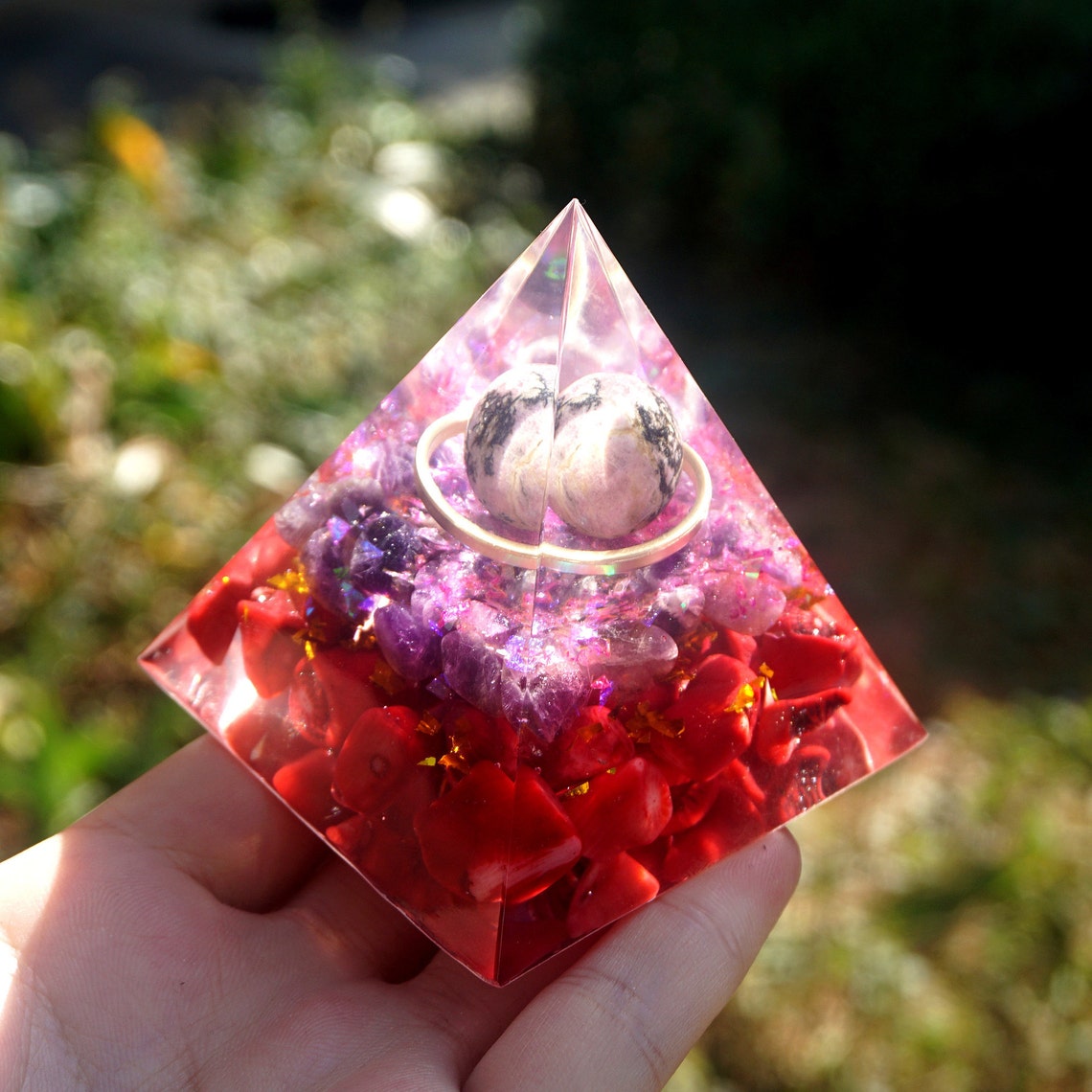 Orgone Pyramid Rhodochrosite Sphere With Amethyst and Red - Etsy