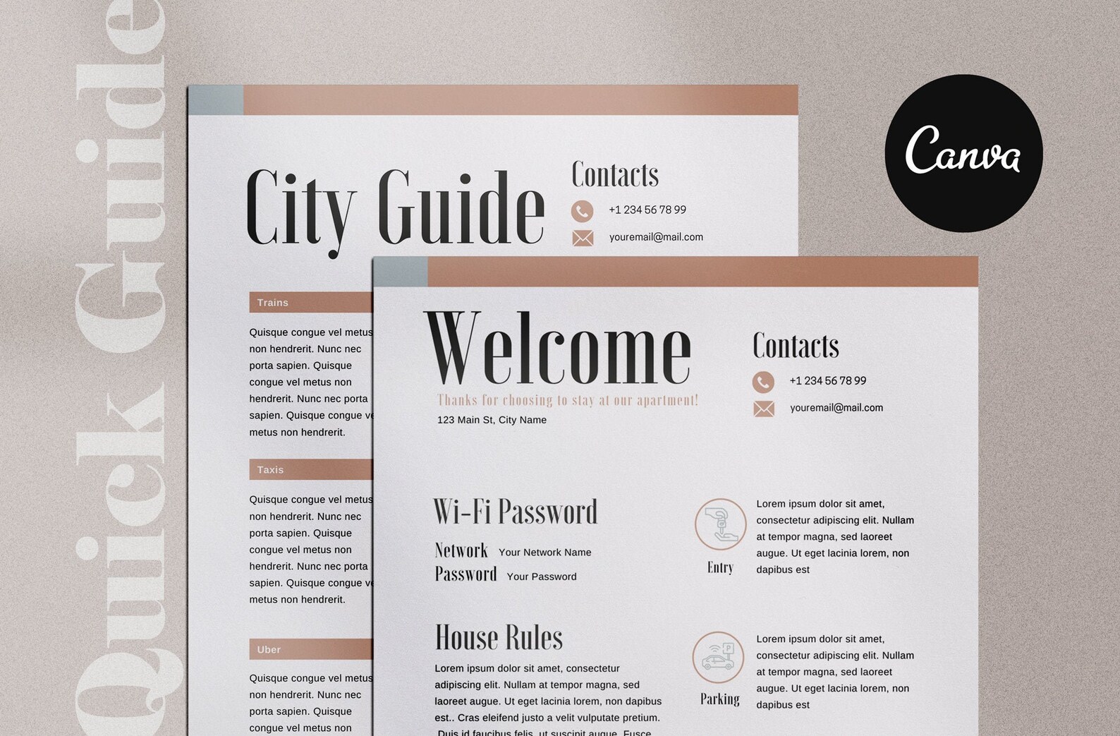 2 Page Quick House Manual Airbnb Welcome Template Canva Etsy