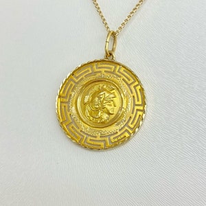 Athena Coin Pendant | 14K Yellow Gold | Greek Key Design | Parthenon ...