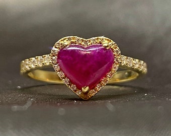 Gold Ruby Heart Ring | Etsy
