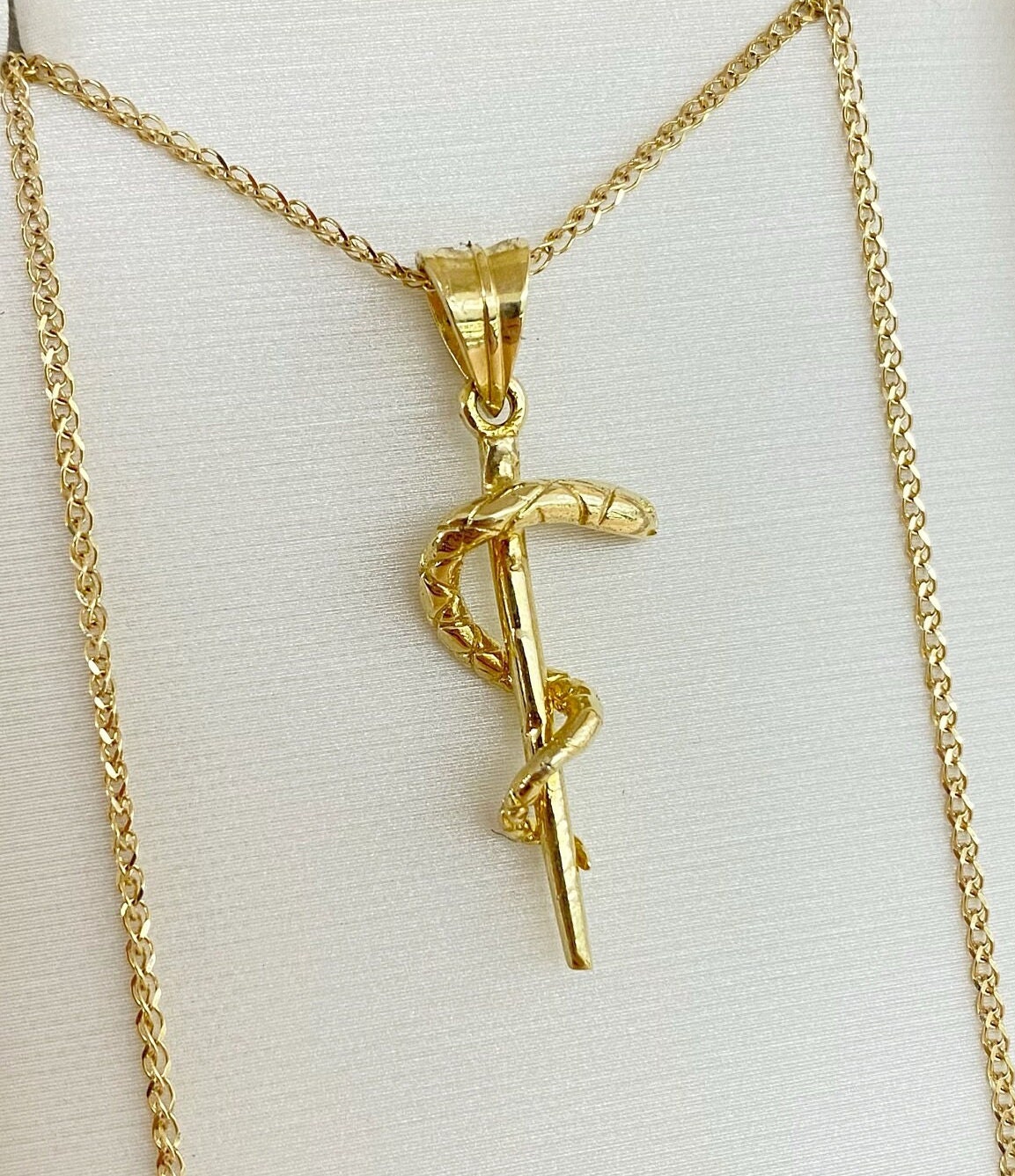 14K Yellow Gold Necklace Medical Mark Necklace Handmade Doctor Pendant ...