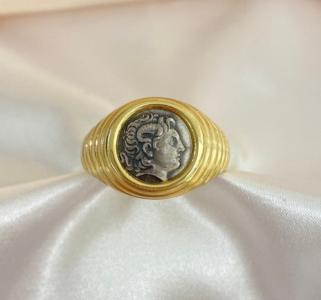 Alexander the Great Coin Ring | 14K Gold Ring | 925 Silver Coin Ring ...