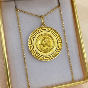 Athena Coin Pendant | 14K Yellow Gold | Greek Key Design | Parthenon ...