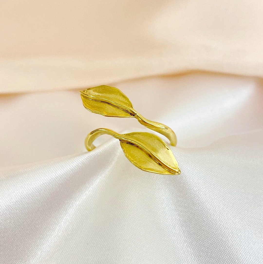 Gold Leaf Ring | Leaf Wrap Ring | 14K Yellow Gold | Dainty Statement Jewelry | Right Hand Ring ...
