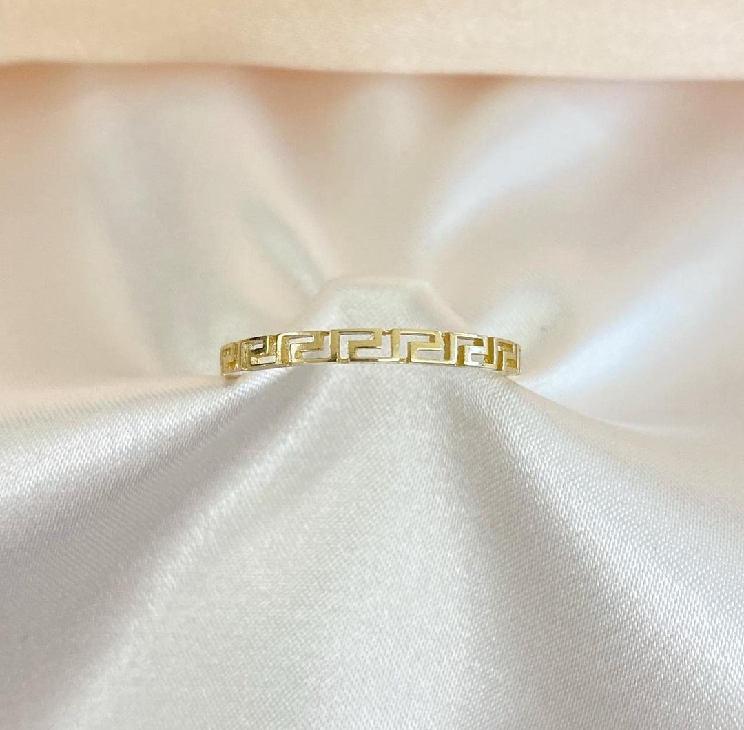 14K Gold Greek Key Ring Handmade Meander Ring Minimalist Gold Band ...