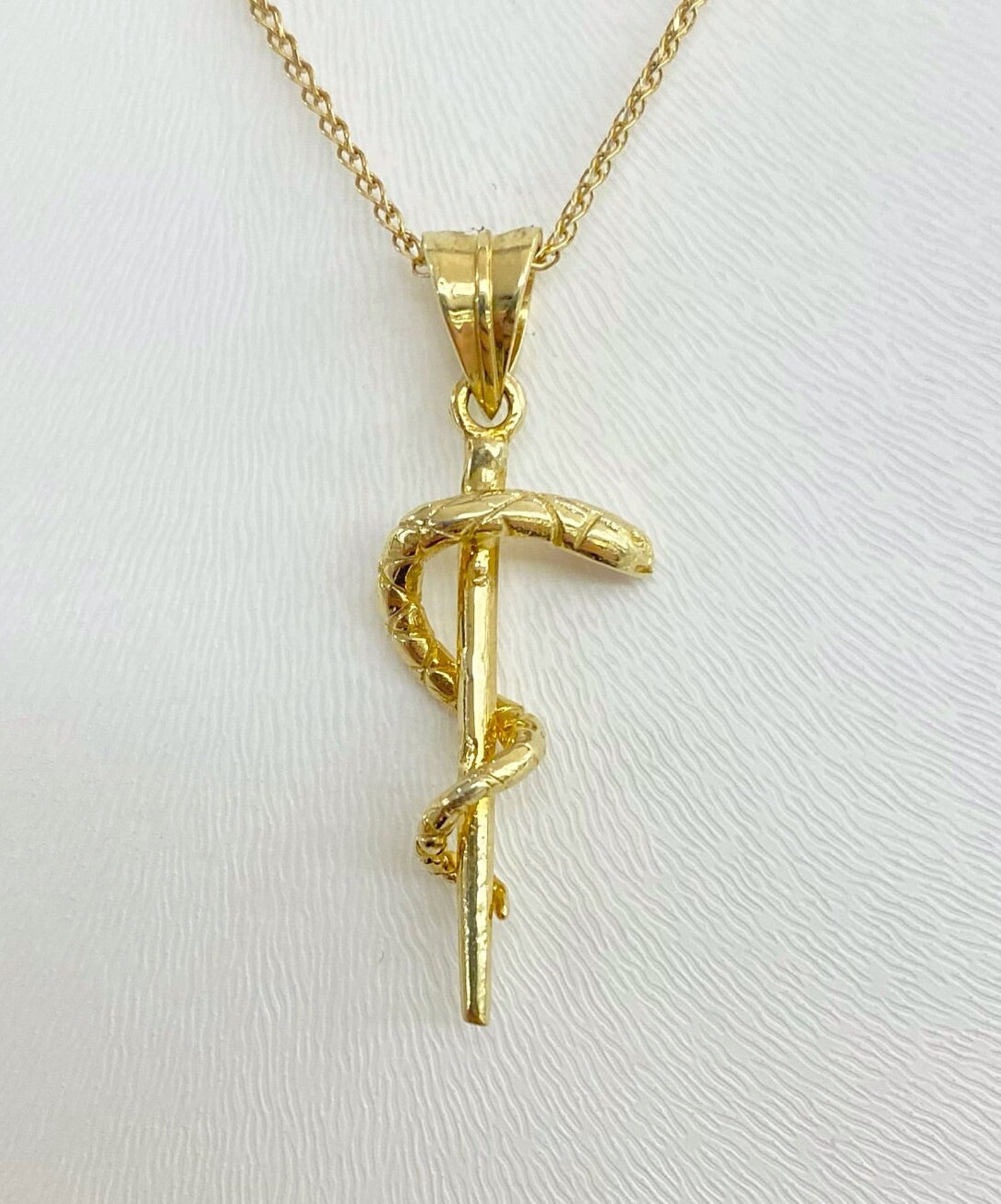 14K Yellow Gold Necklace Medical Mark Necklace Handmade Doctor Pendant ...