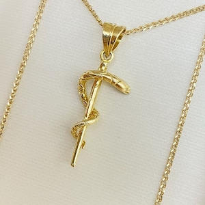 14K Yellow Gold Necklace Medical Mark Necklace Handmade Doctor Pendant ...