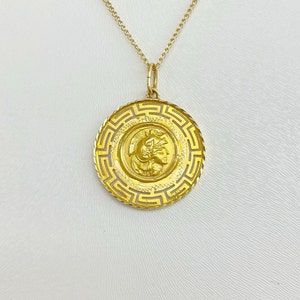 Athena Coin Pendant | 14K Yellow Gold | Greek Key Design | Parthenon ...