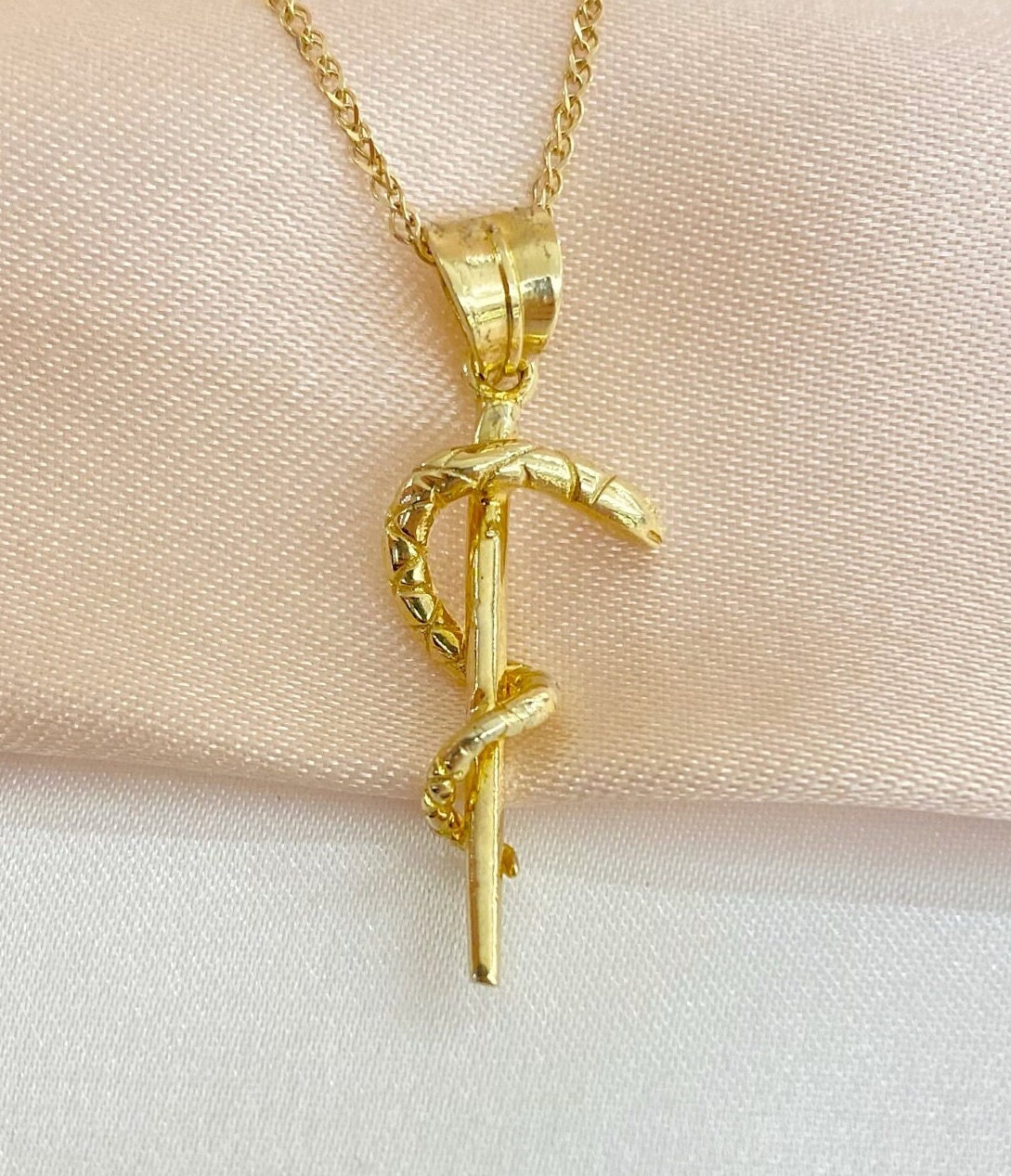 14K Yellow Gold Necklace Medical Mark Necklace Handmade Doctor Pendant ...