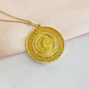 Athena Coin Pendant | 14K Yellow Gold | Greek Key Design | Parthenon ...