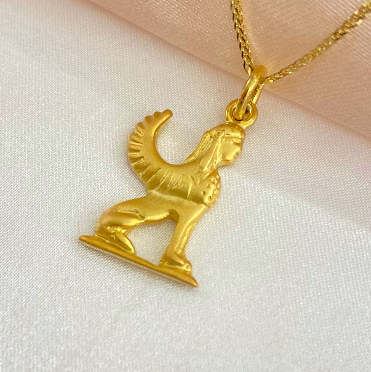 Handmade 14k Yellow Gold Sphinx Pendant: Ancient Egyptian Necklace - Etsy
