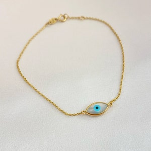 14K Gold Bracelet | Evil Eye Charm Bracelet | Handmade Jewelry | Good Luck Bracelet | Gift for ...