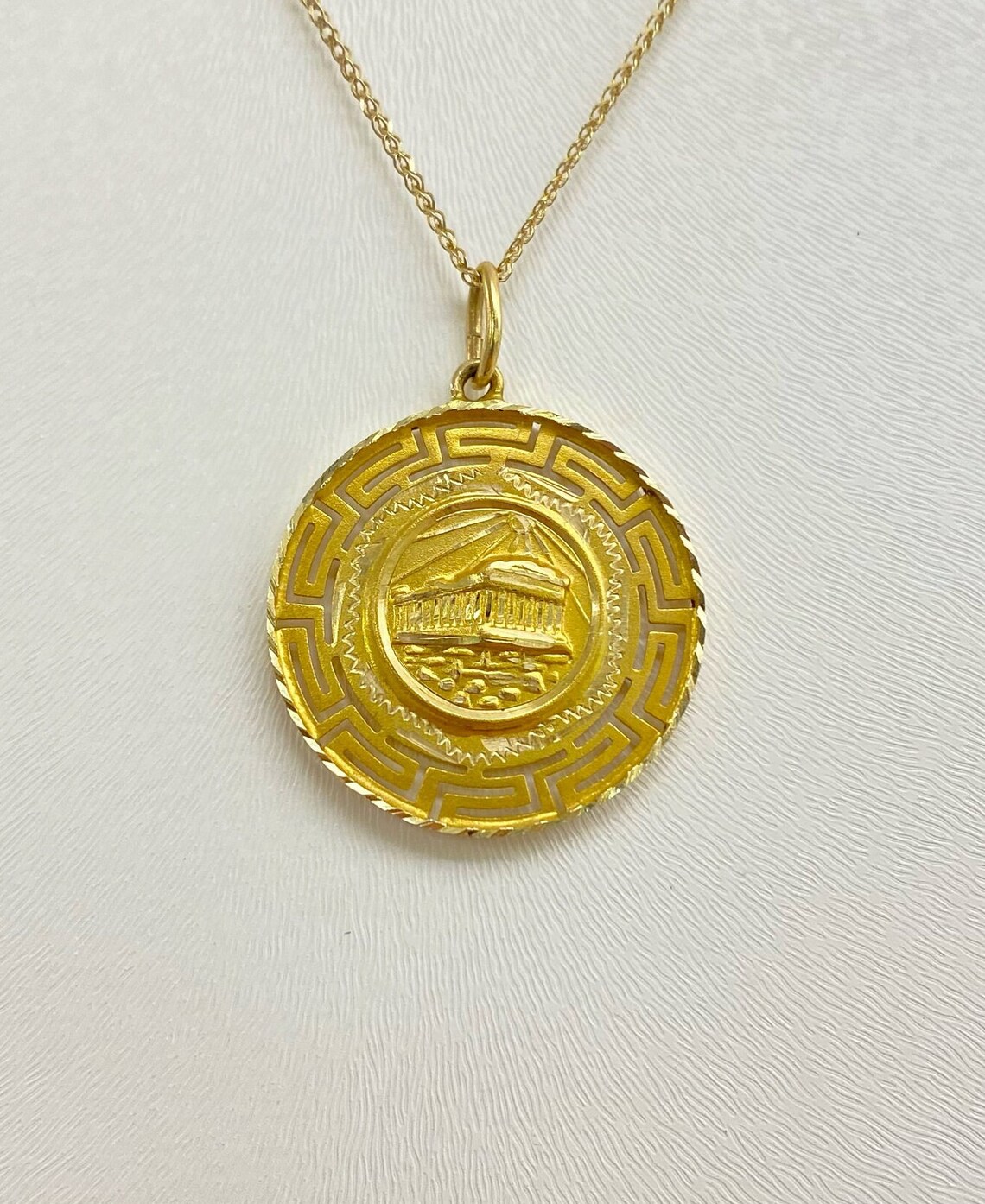 Handmade 14K Gold Athena Coin Pendant: Greek Key Parthenon Design - Etsy