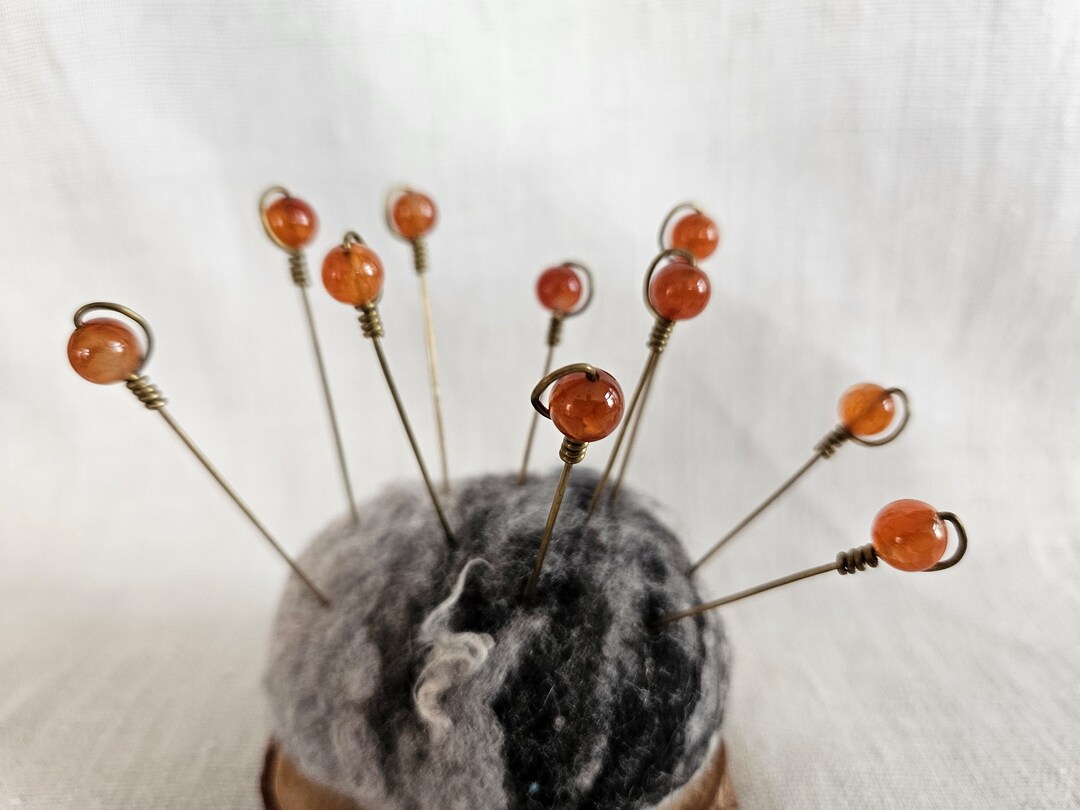 Medieval Brass Giving Needles With Orange Crackle Agate Bead - Etsy