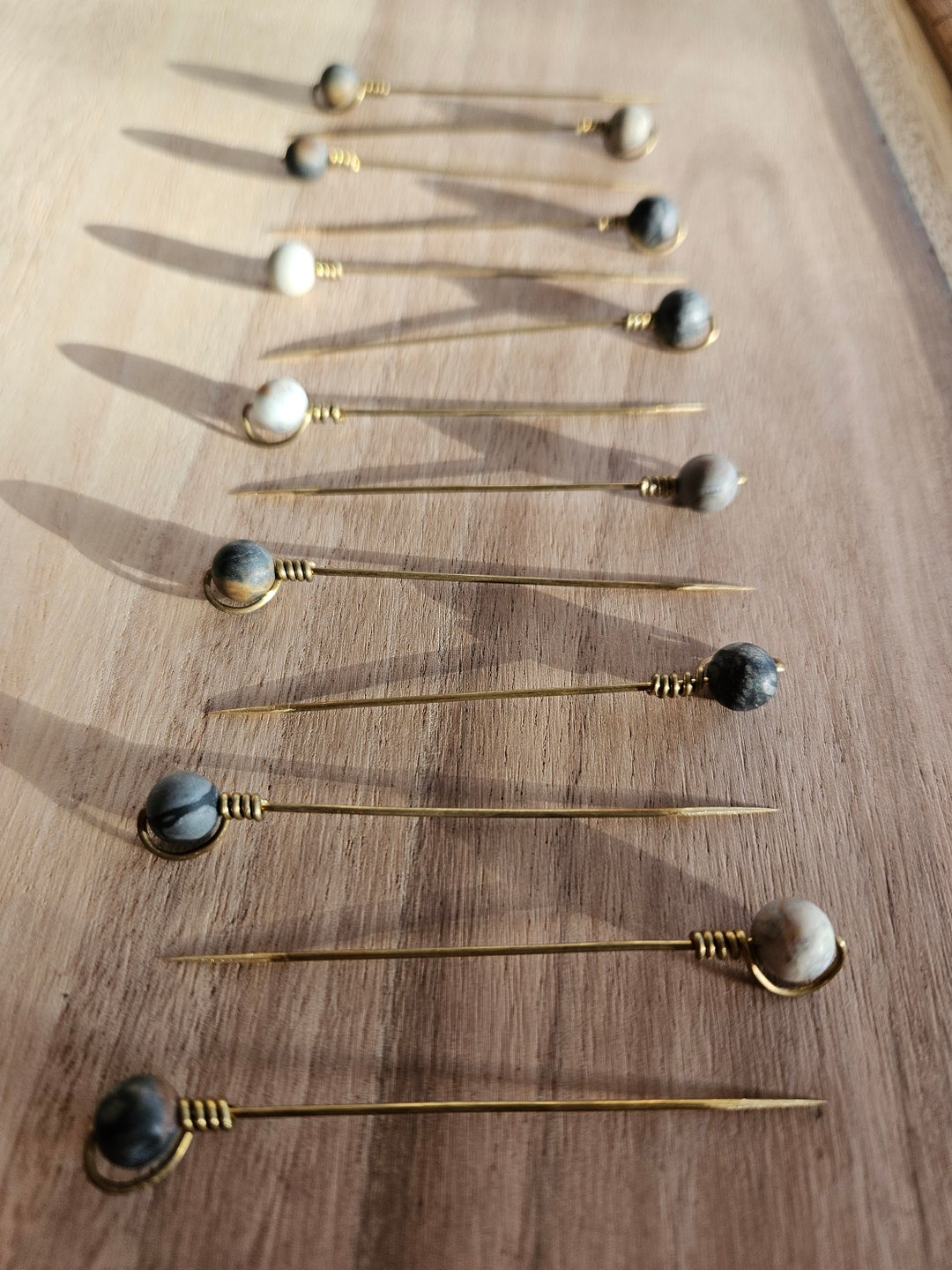 Medieval Robe/giving Needle With Brass Rose Marble Head - Etsy