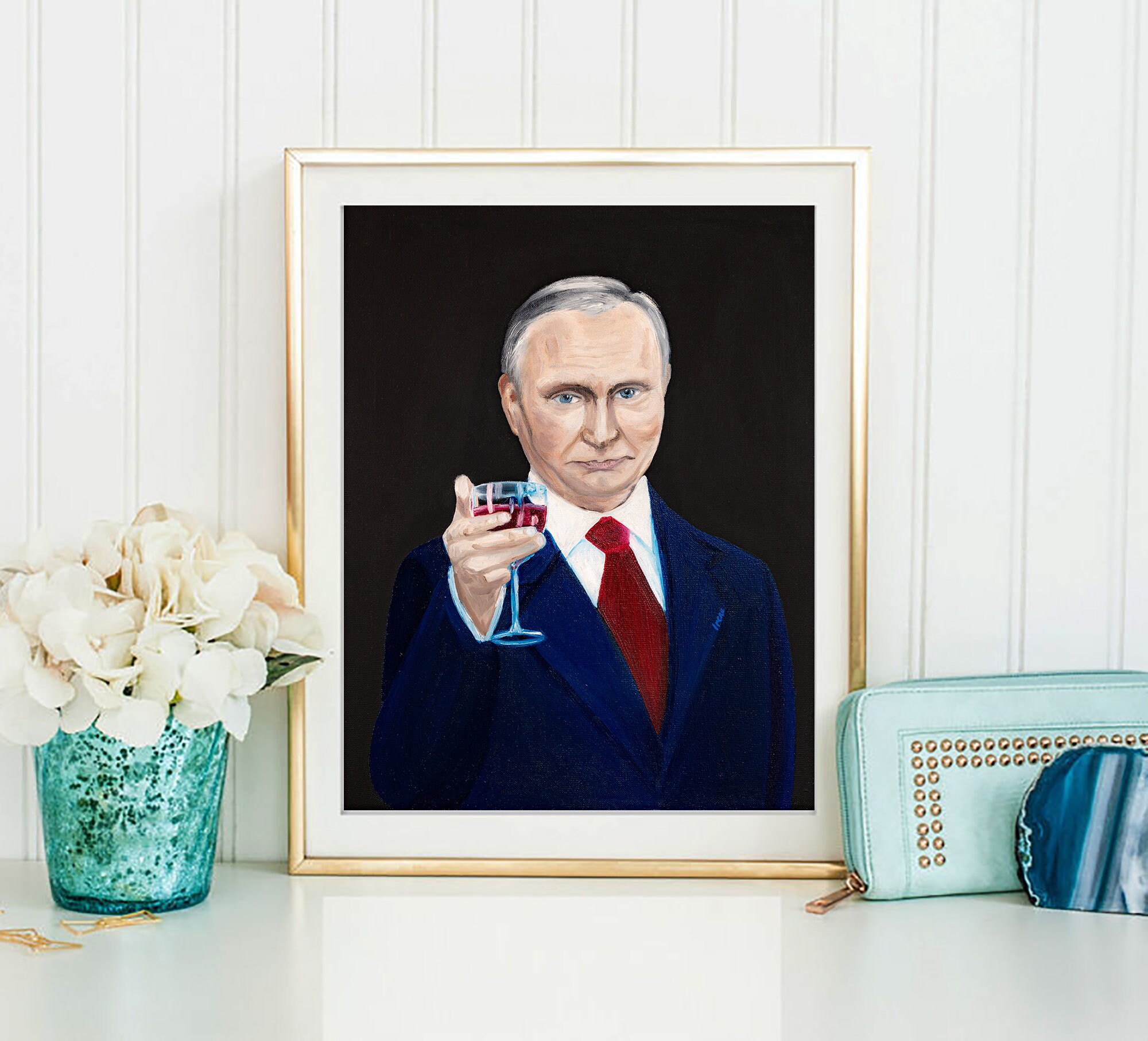 President Vladimir Putin with wine glass Russian leader | Etsy
