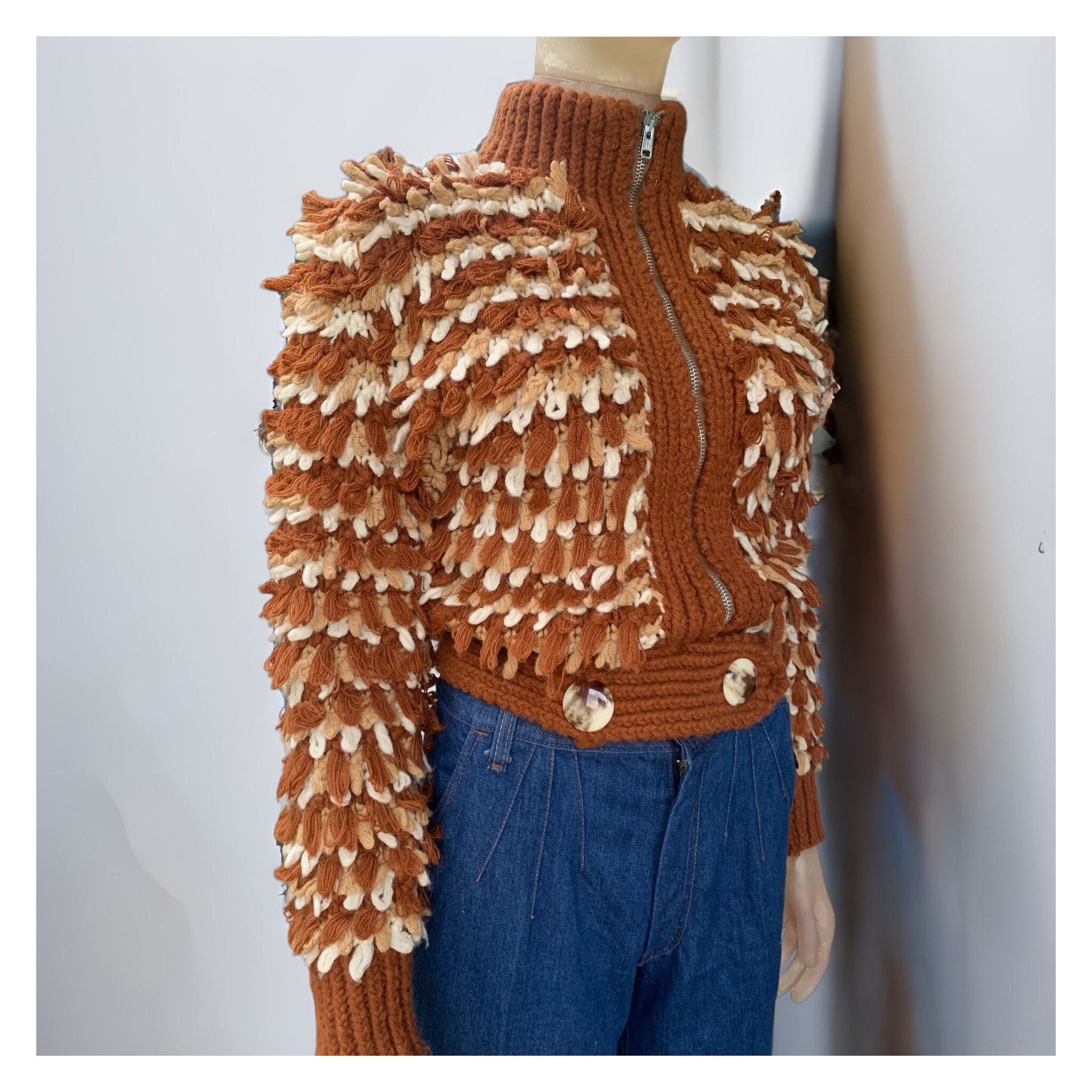 Fabulous 1970s Hand Knit Loop Cropped Jacket/cardigan Size UK 6/8/10 ...