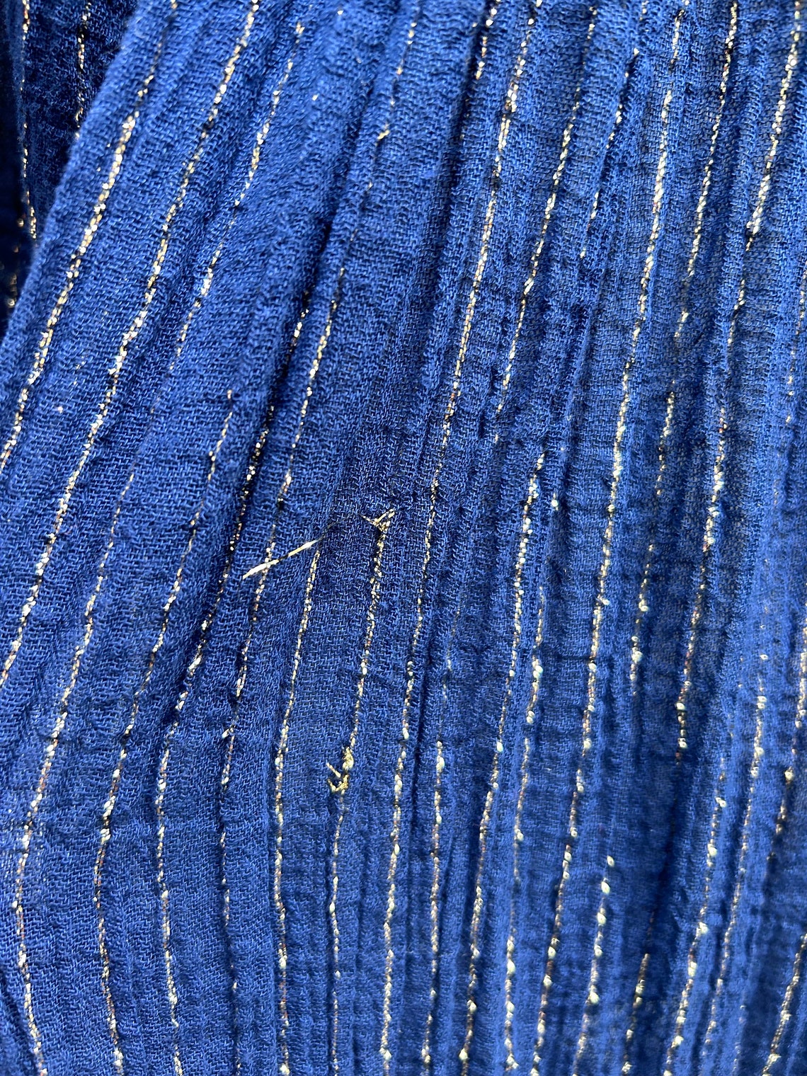 La Huette Bohemian Metallic 70s Blue Crinkle Cotton/muslin Dress With ...