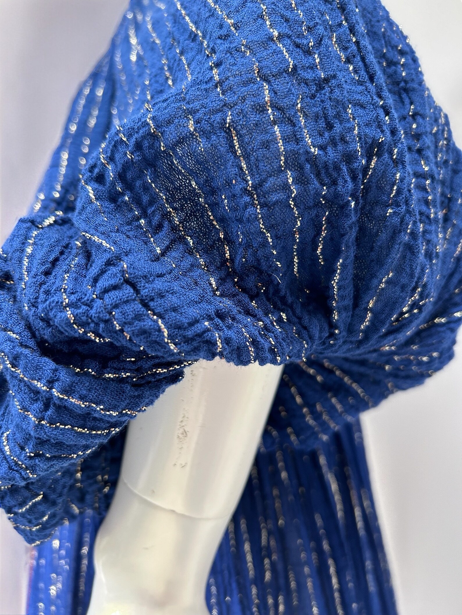 La Huette Bohemian Metallic 70s Blue Crinkle Cotton/muslin Dress With ...