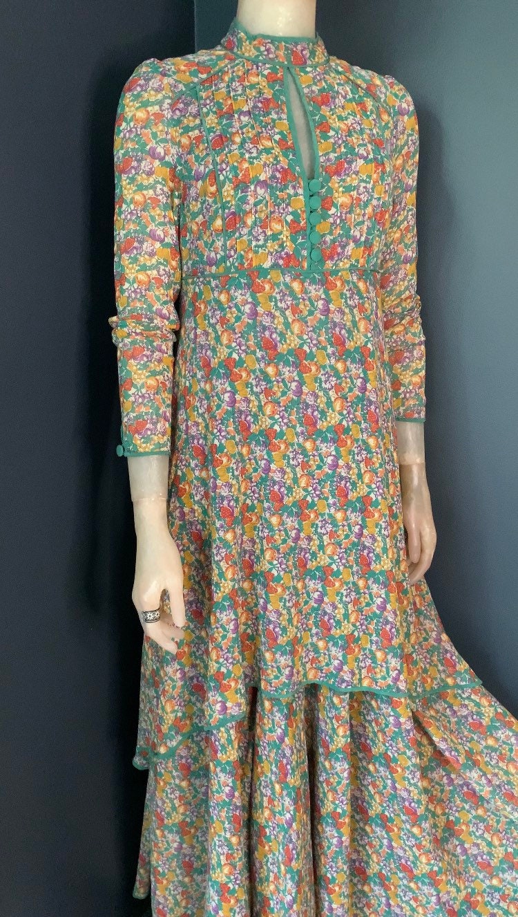 1970s Anna Belinda Floral Tiered Maxi Dress Keyhole Buttons - Etsy ...