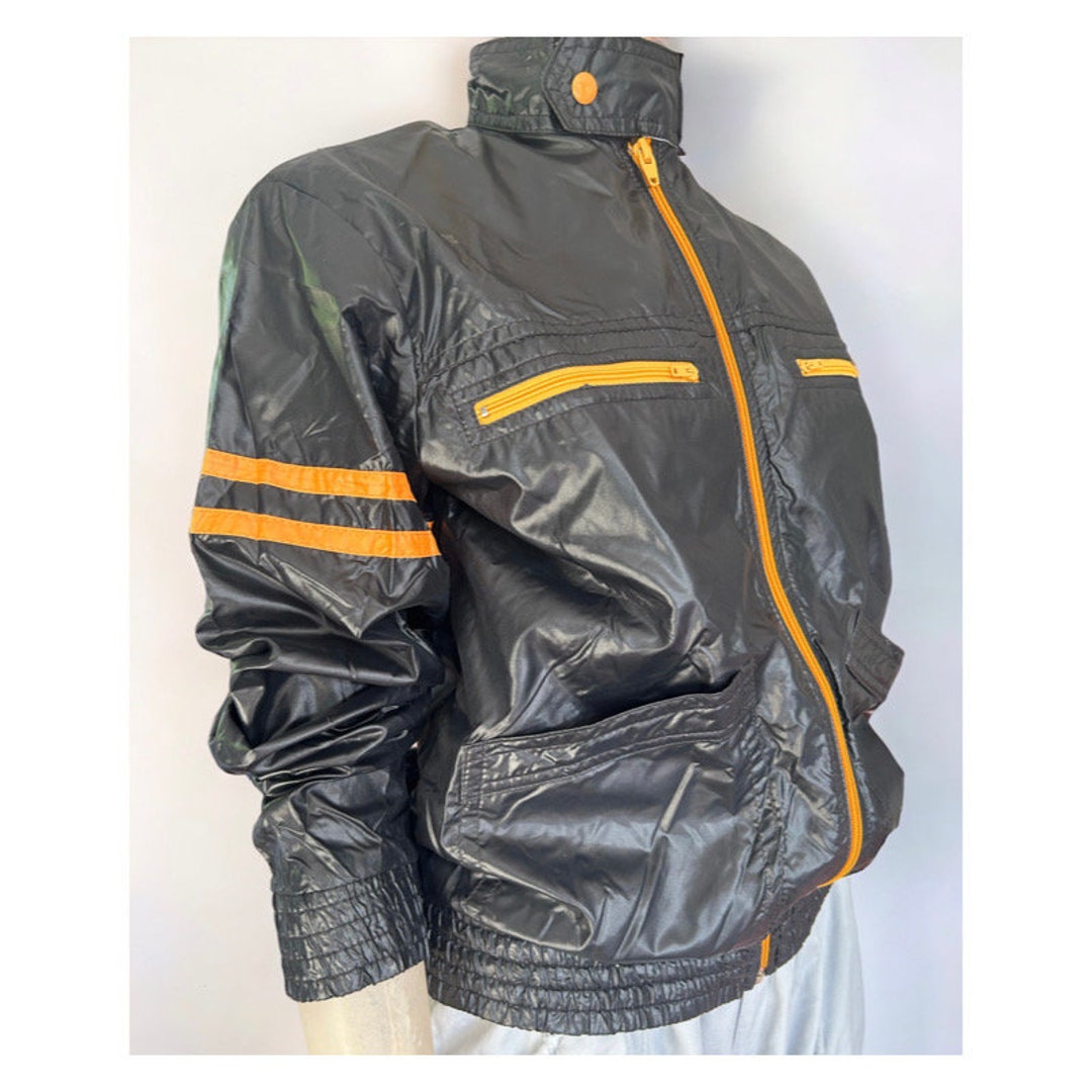 1970s Early 80s Black and Orange Moto Shell Jacket up to Size UK 10 US ...