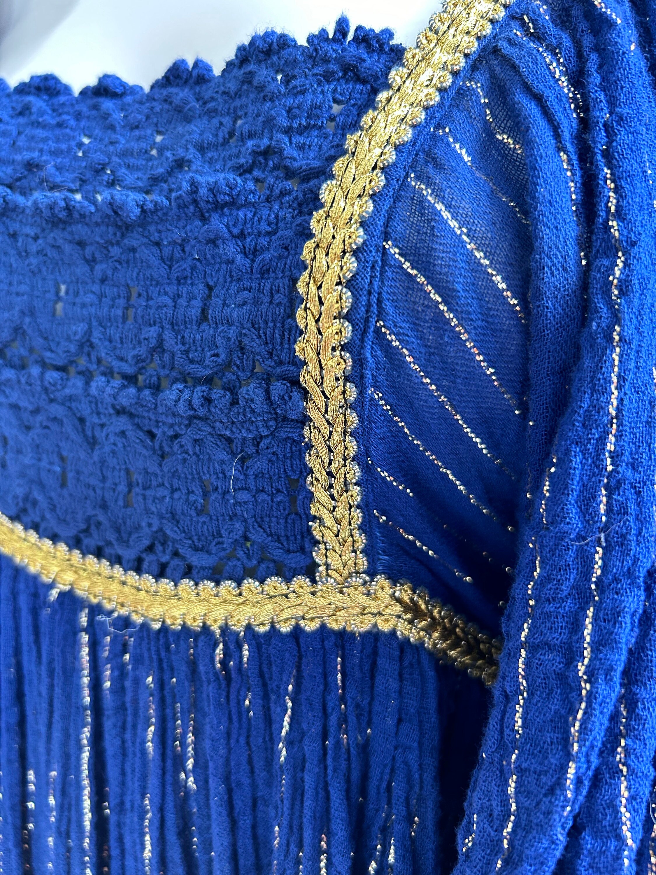 La Huette Bohemian Metallic 70s Blue Crinkle Cotton/muslin Dress With ...