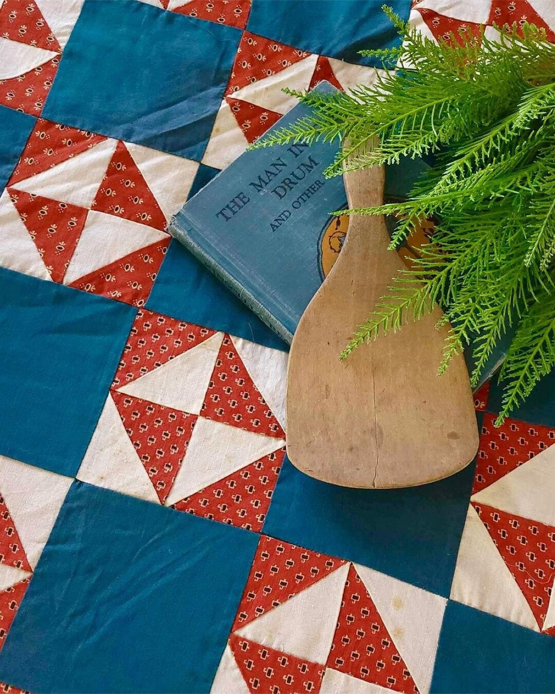 Rich Antique Deep Prussian Blue and Turkey Red “broken Dishes” Quilt ...