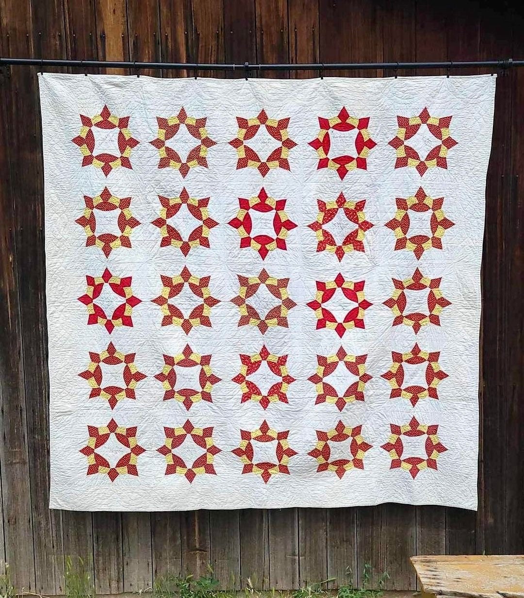 Antique 1880s Calico Red and Yellow caesars Crown Signature Quilt - Etsy