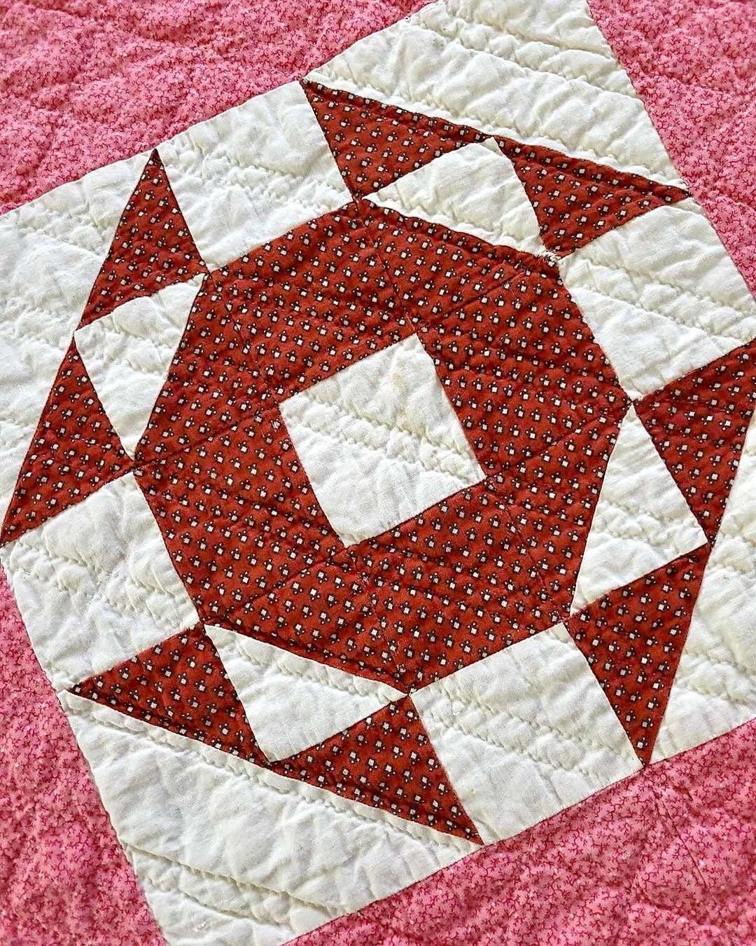 Antique 1880s Cinnamon Pink mill Wheel Variation Quilt From Lancaster ...