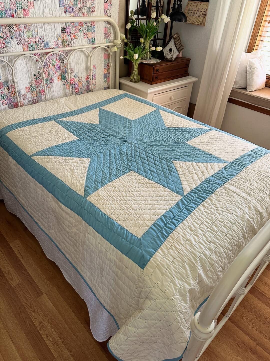 Primitive Blue and Cream Star Quilt Circa 1980s - Etsy