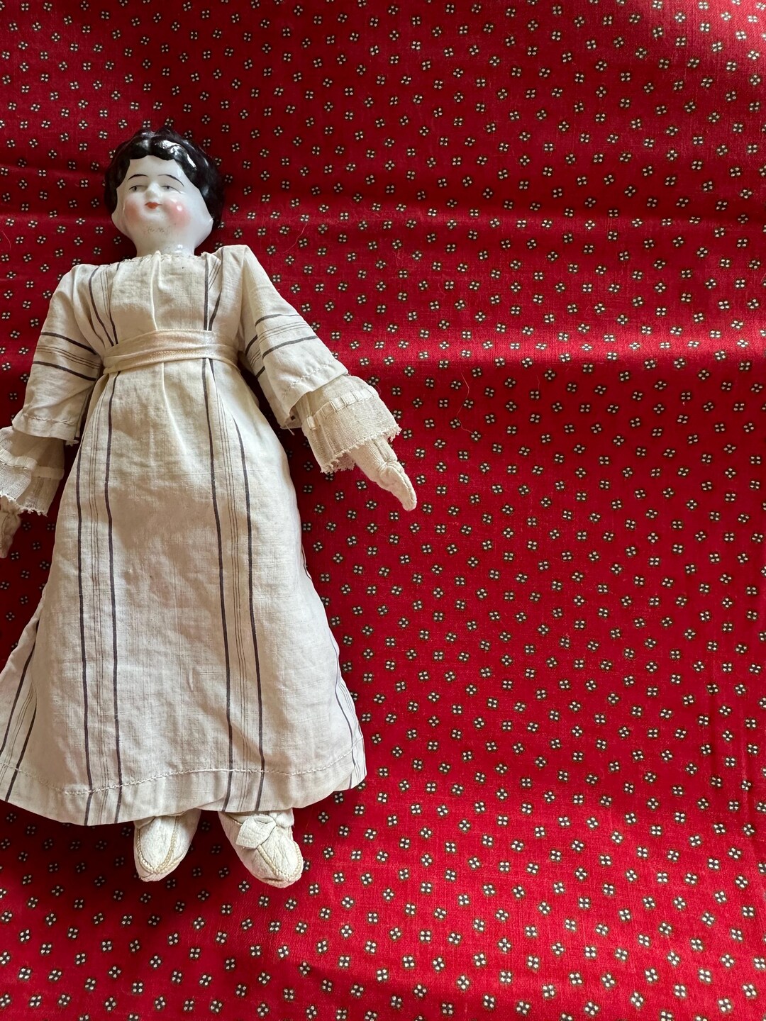 Antique Red Calico Fabric C1880 Yardage Cotton Doll Quilt Sewing ...