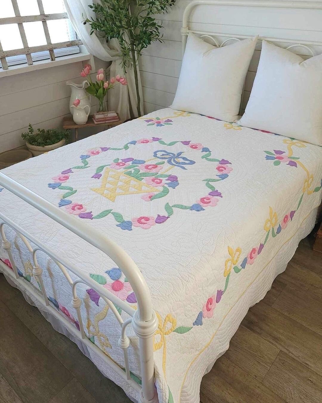 Stunning Vintage 40s Applique Flower Basket Quilt - Etsy
